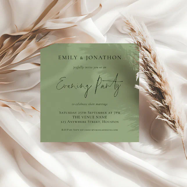 Minimalist Sage Green Wedding Evening Party Invite | Zazzle