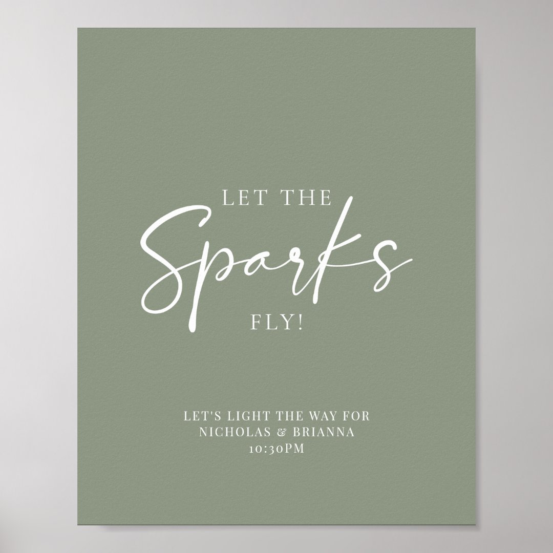 Minimalist Sage Green Wedding Sparkler Send Off Poster | Zazzle