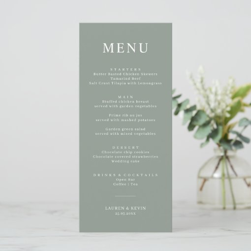 Minimalist Sage Simple Wedding Menu Card | Zazzle