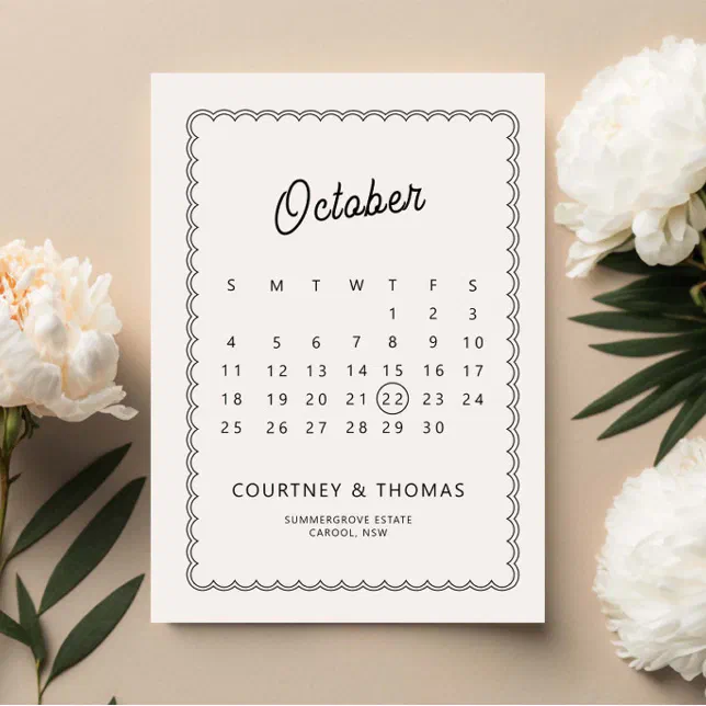 Minimalist scalloped border Calendar Save the Date Invitation | Zazzle