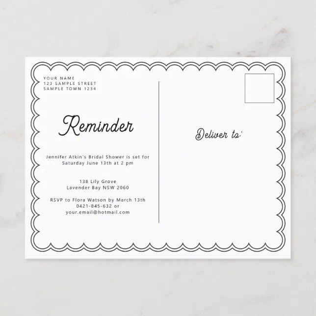 Minimalist scalloped border RSVP reminder card | Zazzle