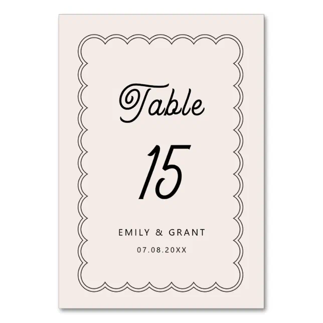 Minimalist scalloped Border Table Number | Zazzle