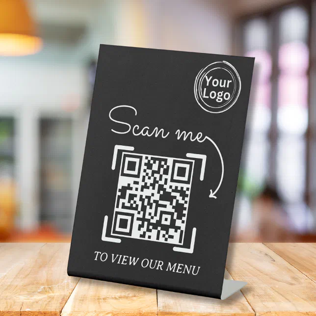Minimalist Scan Me Menu Business Logo QR Code Ped Pedestal Sign | Zazzle