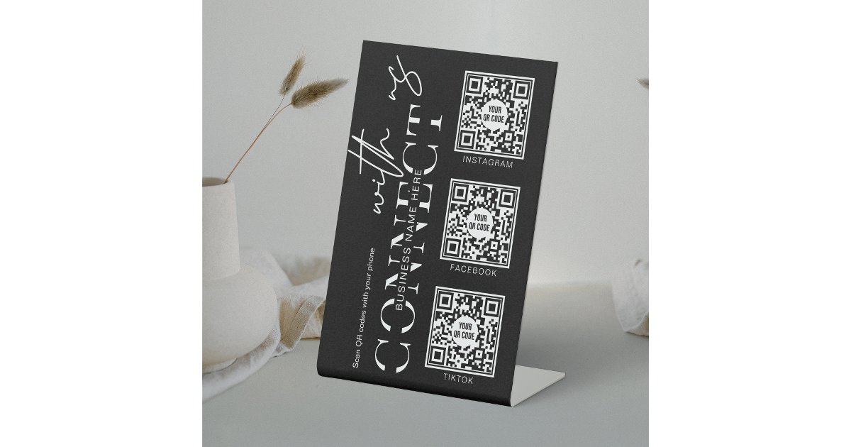 Minimalist Scan to Connect Social Media 3 QR Codes Pedestal Sign | Zazzle