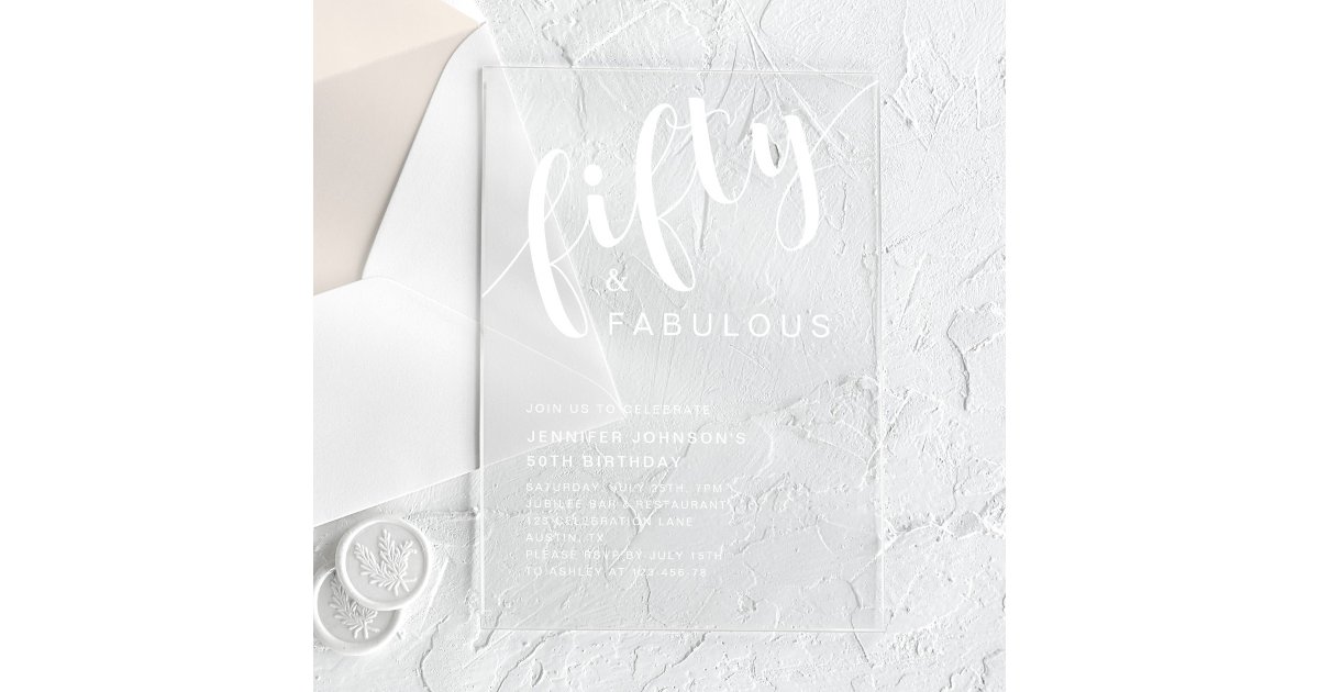 Minimalist Script 50th Birthday Acrylic Invitations | Zazzle