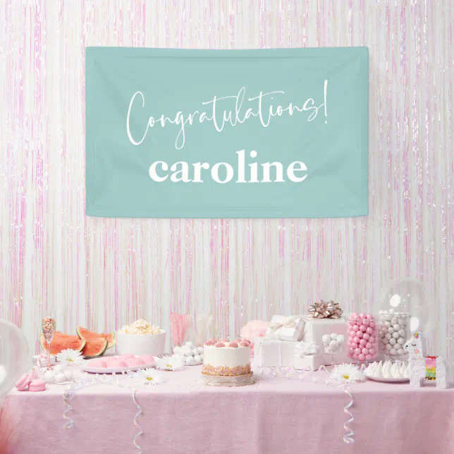 Minimalist Script Aqua Blue Custom Congratulations Banner | Zazzle