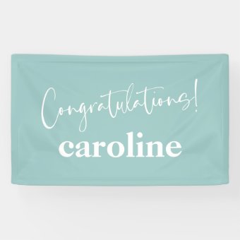 Minimalist Script Aqua Blue Custom Congratulations Banner | Zazzle