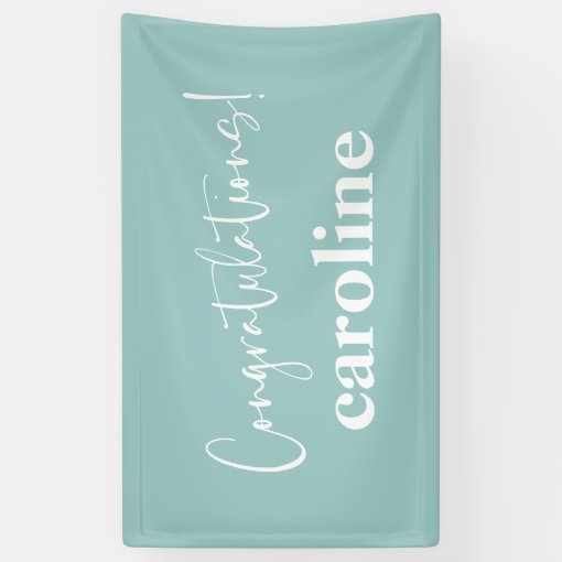 Minimalist Script Aqua Blue Custom Congratulations Banner | Zazzle
