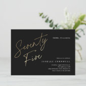 Minimalist Script Black and Gold 75th Birthday Invitation | Zazzle