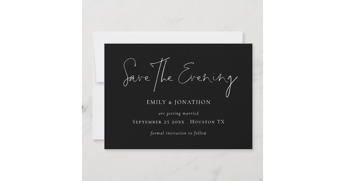 Minimalist Script Black Save the Evening Invitation | Zazzle