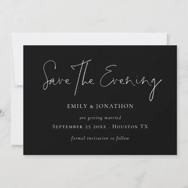 Minimalist Script Black Save the Evening Invitation | Zazzle