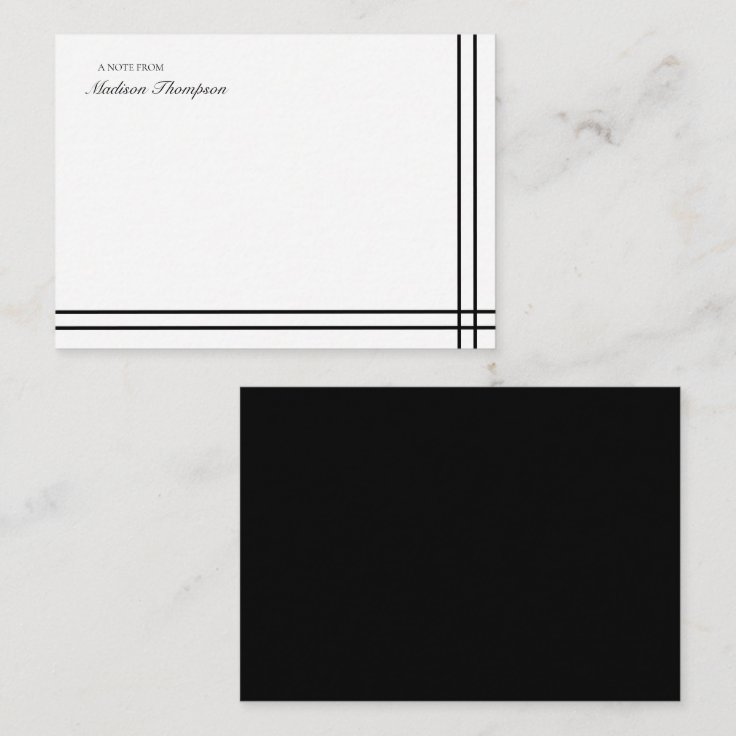 Minimalist Script Black White Double Border Note Card | Zazzle