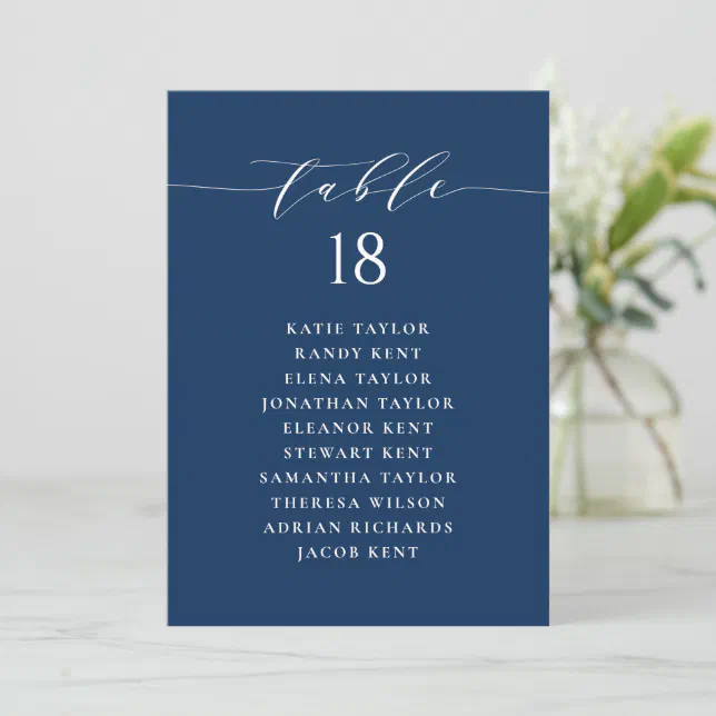 Minimalist Script Blue Seating Plan Table Number | Zazzle