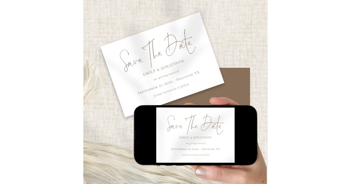 Minimalist Script Brown Text Save The Date | Zazzle