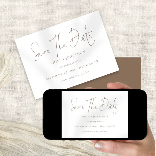 Minimalist Script Brown Text Save The Date | Zazzle