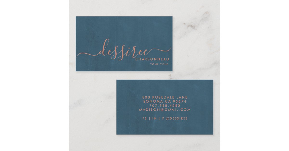 Minimalist Script Burnt Sienna Dusty Blue Business Card | Zazzle