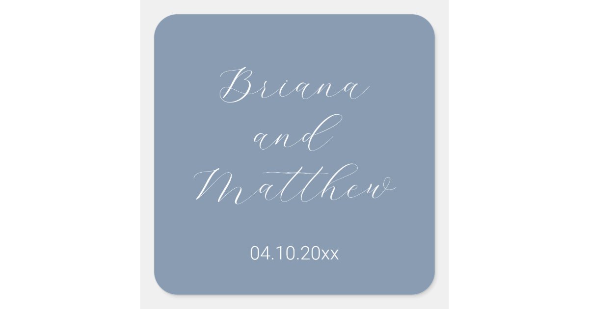 Minimalist Script Calligraphy Dusty Blue Square Sticker | Zazzle