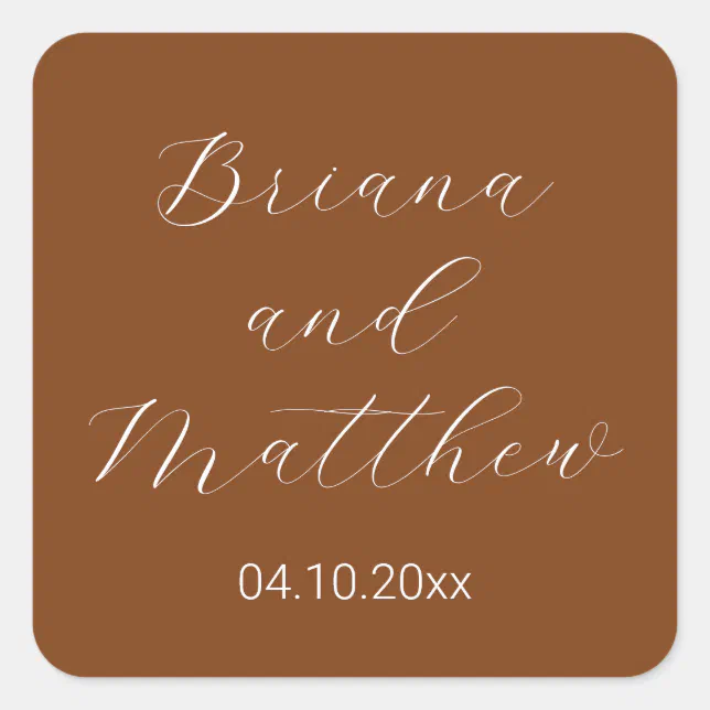 Minimalist Script Calligraphy Terracotta Wedding Square Sticker | Zazzle