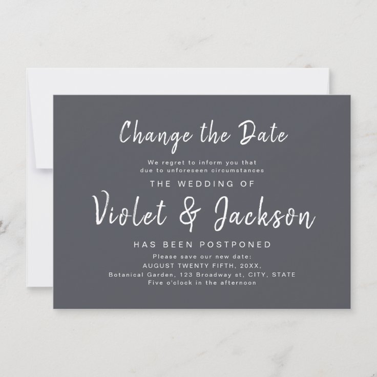 minimalist script change the date postponement invitation | Zazzle