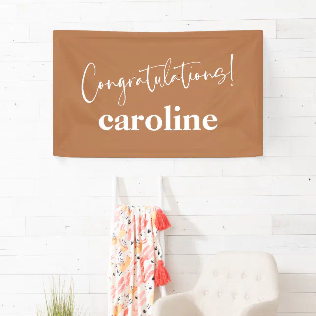 Minimalist Script Custom Congratulation Terracotta Banner | Zazzle