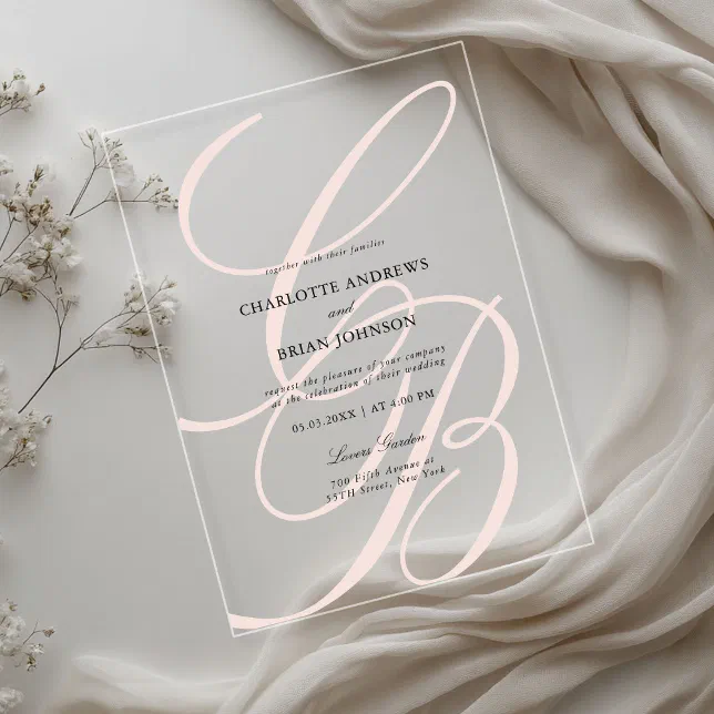 Minimalist Script Font Monogram | Elegant Wedding Acrylic Invitations ...