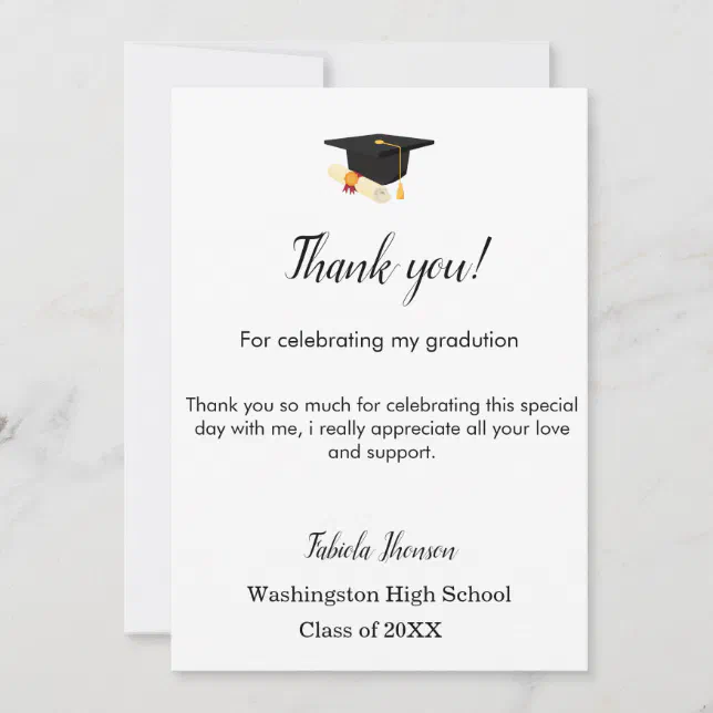Minimalist Script graduation thank you message | Zazzle