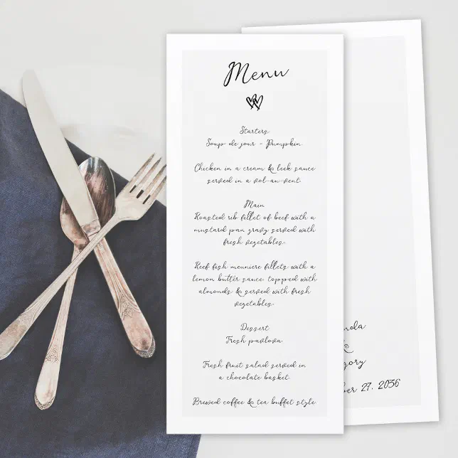 Minimalist Script Hand Written Typography Wedding Menu | Zazzle