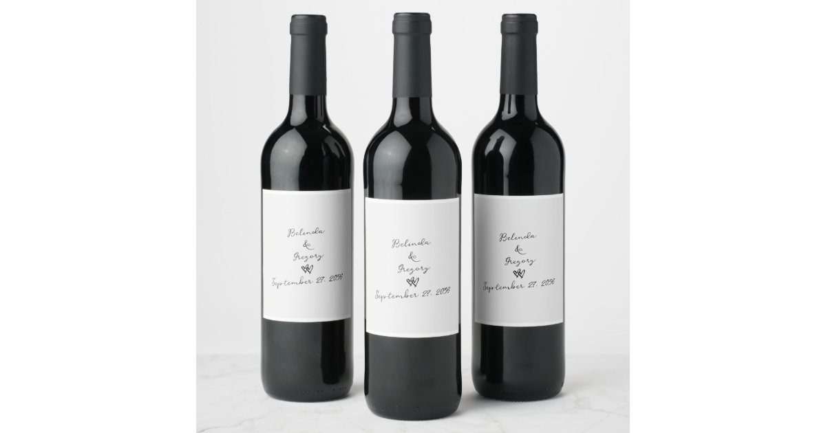 Minimalist Script Hand Written Typography Wedding Wine Label | Zazzle