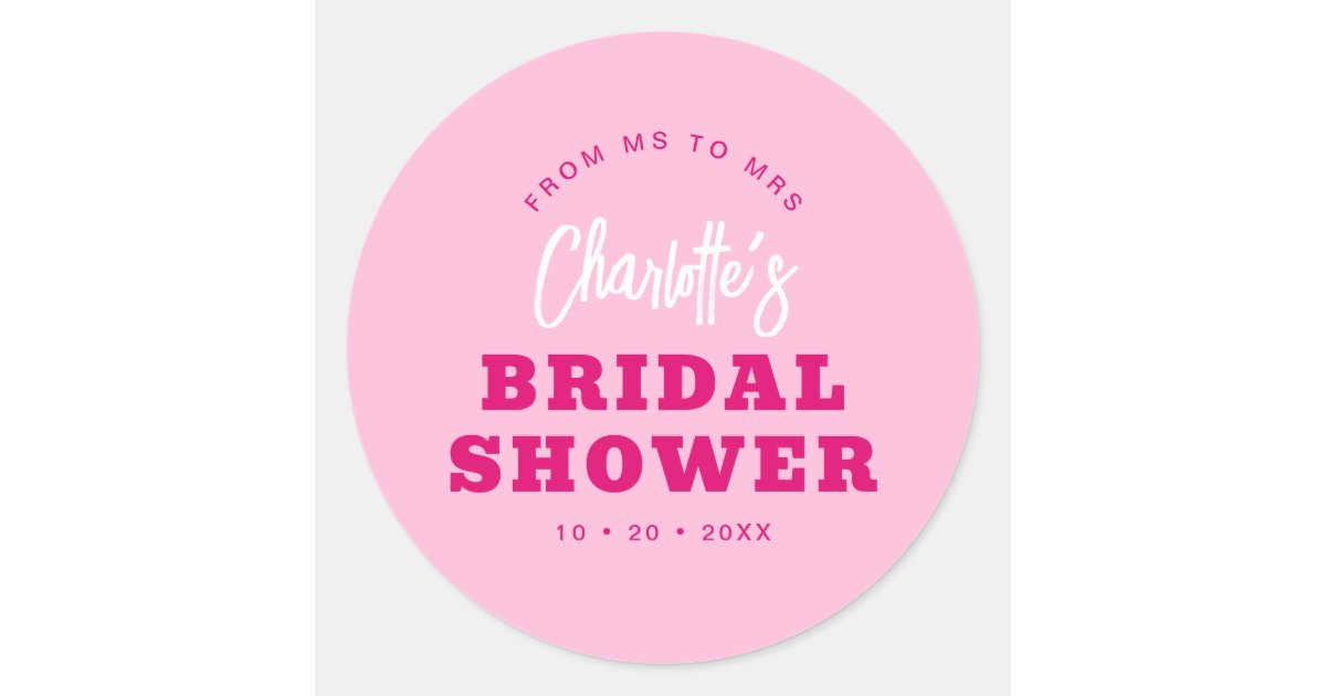 Minimalist Script Hot Pink Modern Bridal Shower Classic Round Sticker ...