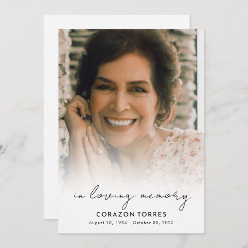 Minimalist Script In Loving Memory Photo Funeral Invitation | Zazzle
