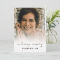 Minimalist Script In Loving Memory Photo Funeral Invitation | Zazzle