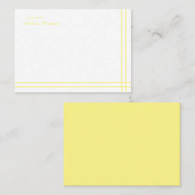 Minimalist Script Light Yellow Double Border Note Card | Zazzle