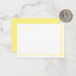 Minimalist Script Light Yellow Double Border Note Card | Zazzle