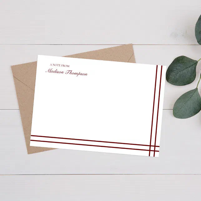Minimalist Script Maroon Red Double Border Note Card | Zazzle