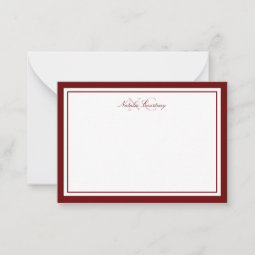 Minimalist Script Maroon Two Border Monogram Note Card | Zazzle