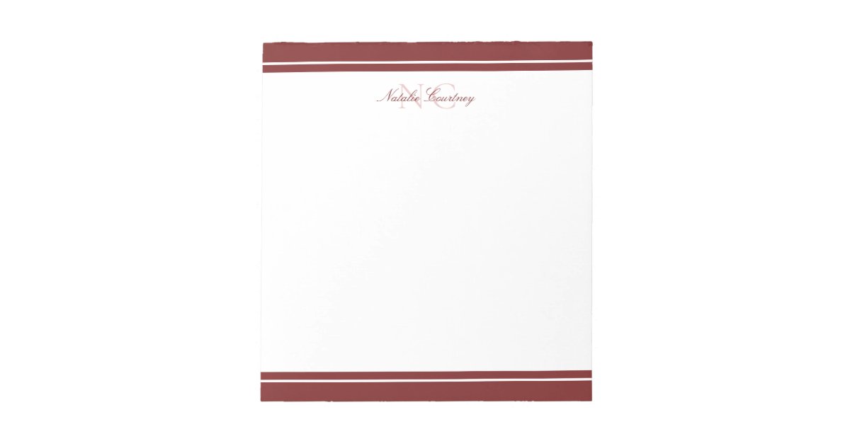 Minimalist Script Maroon Two Border Monogram Notepad | Zazzle