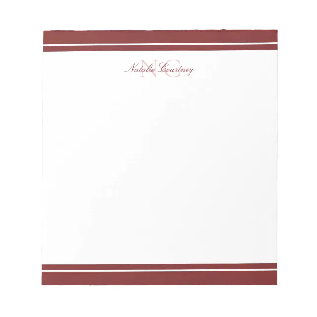 Minimalist Script Maroon Two Border Monogram Notepad | Zazzle