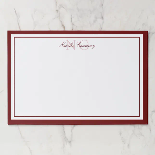 Minimalist Script Maroon Two Border Monogram Paper Pad | Zazzle