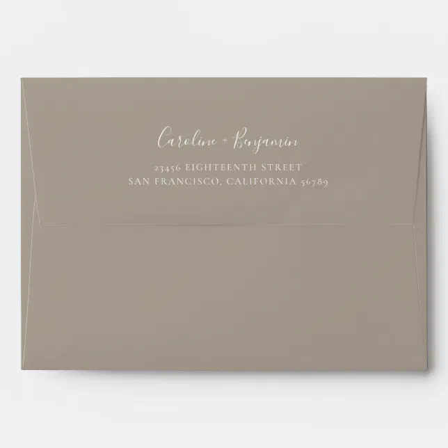 Minimalist Script Modern Boho Taupe Brown Wedding Envelope | Zazzle