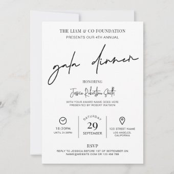 Minimalist Script Modern Corporate Gala Dinner Invitation | Zazzle