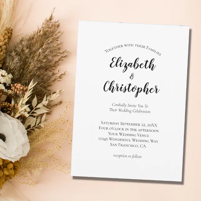 Minimalist Script Modern Simple Trendy Wedding Invitation | Zazzle