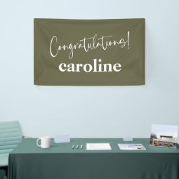 Minimalist Script Moss Green Custom Congratulation Banner | Zazzle