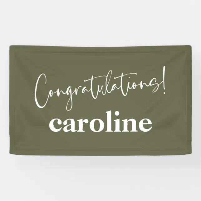 Minimalist Script Moss Green Custom Congratulation Banner | Zazzle