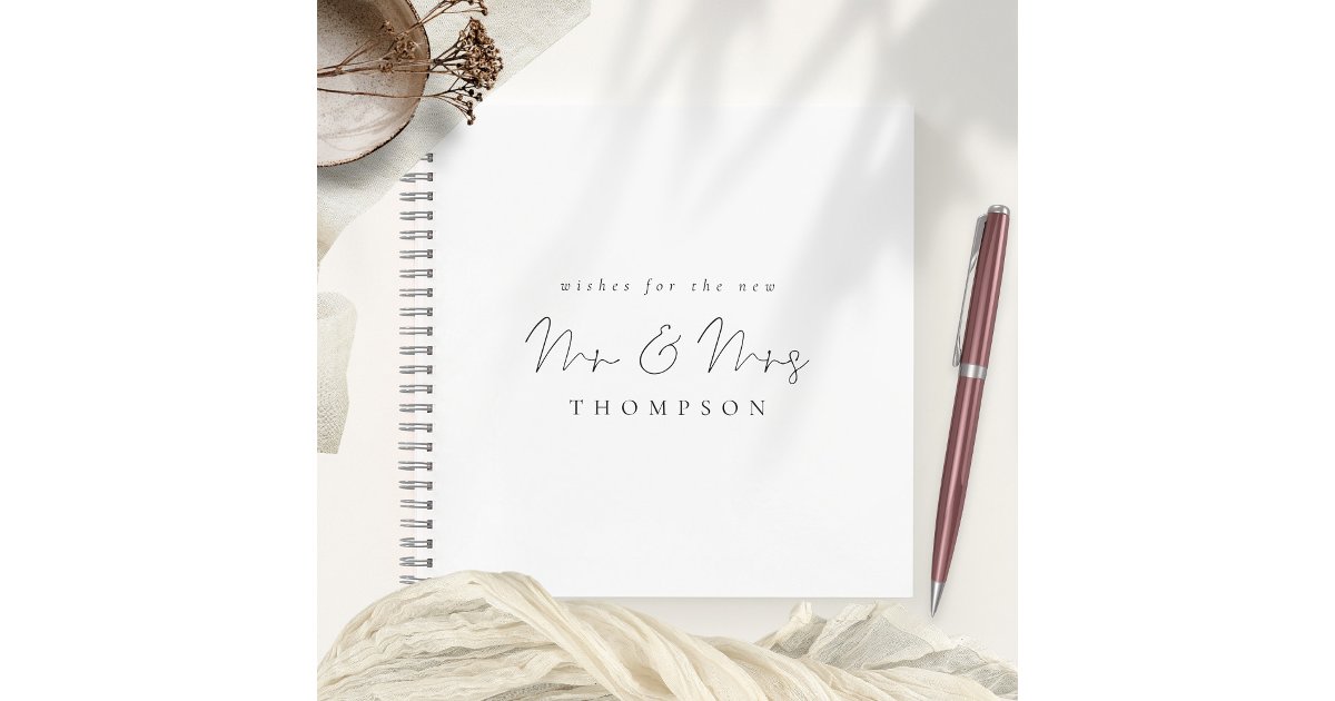 Minimalist Script Mr Mrs Wedding Guest Book | Zazzle