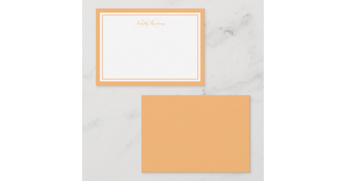 Minimalist Script Orange Two Border Monogram Note Card | Zazzle