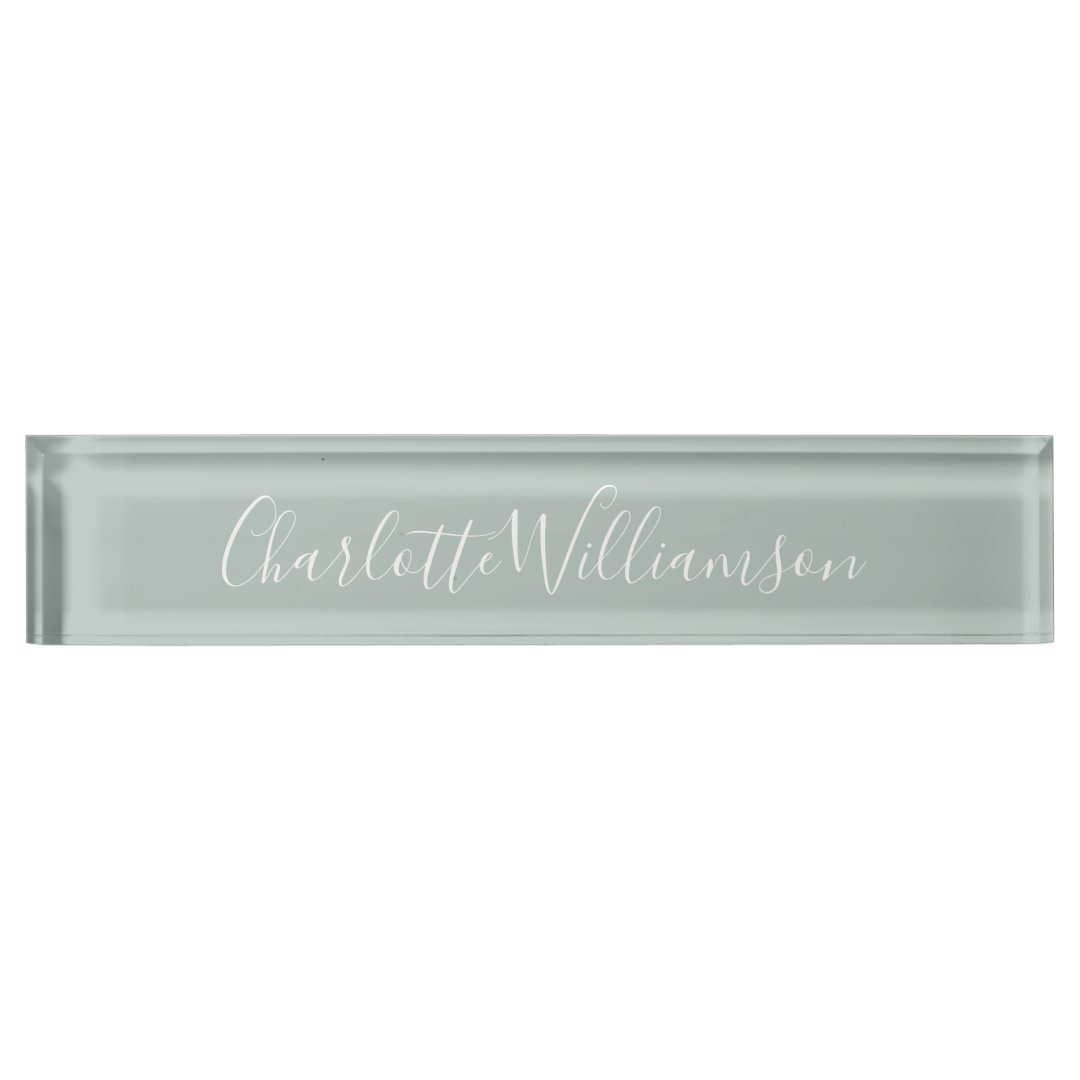 Minimalist Script Personalized Name Dusty Blue Desk Name Plate | Zazzle