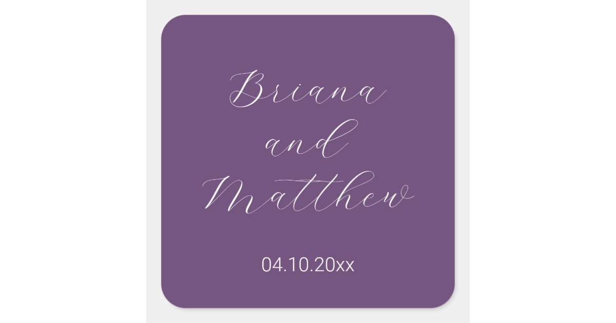 Minimalist Script Purple Square Sticker | Zazzle