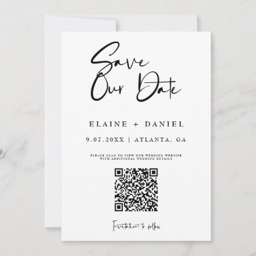 Minimalist Script QR Code Photo Save The Date | Zazzle