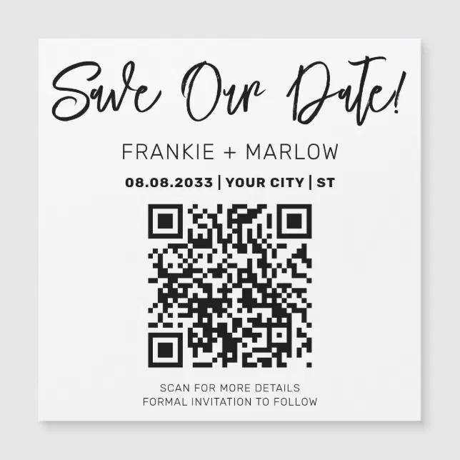 Minimalist Script QR Code Save The Date Magnet | Zazzle