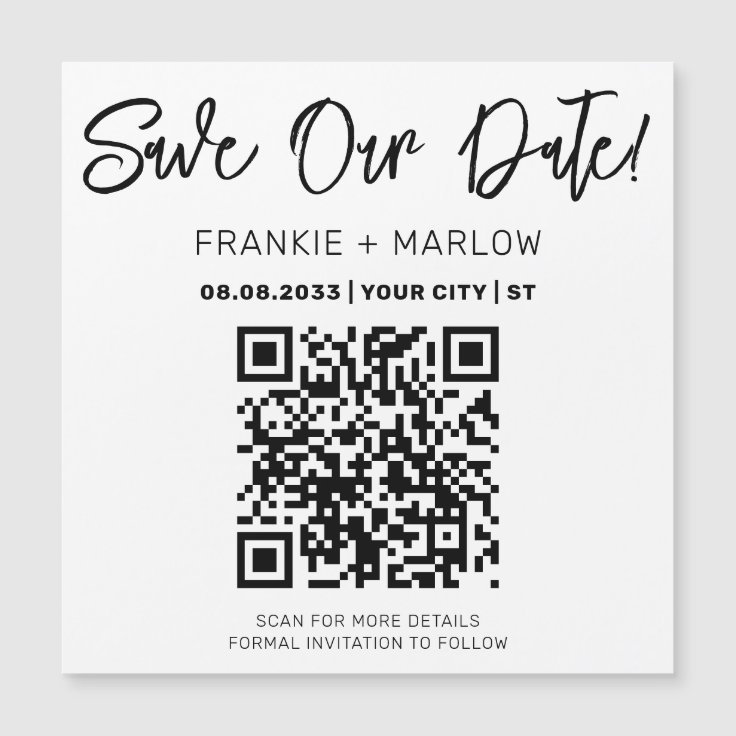 Minimalist Script QR Code Save The Date Magnet | Zazzle